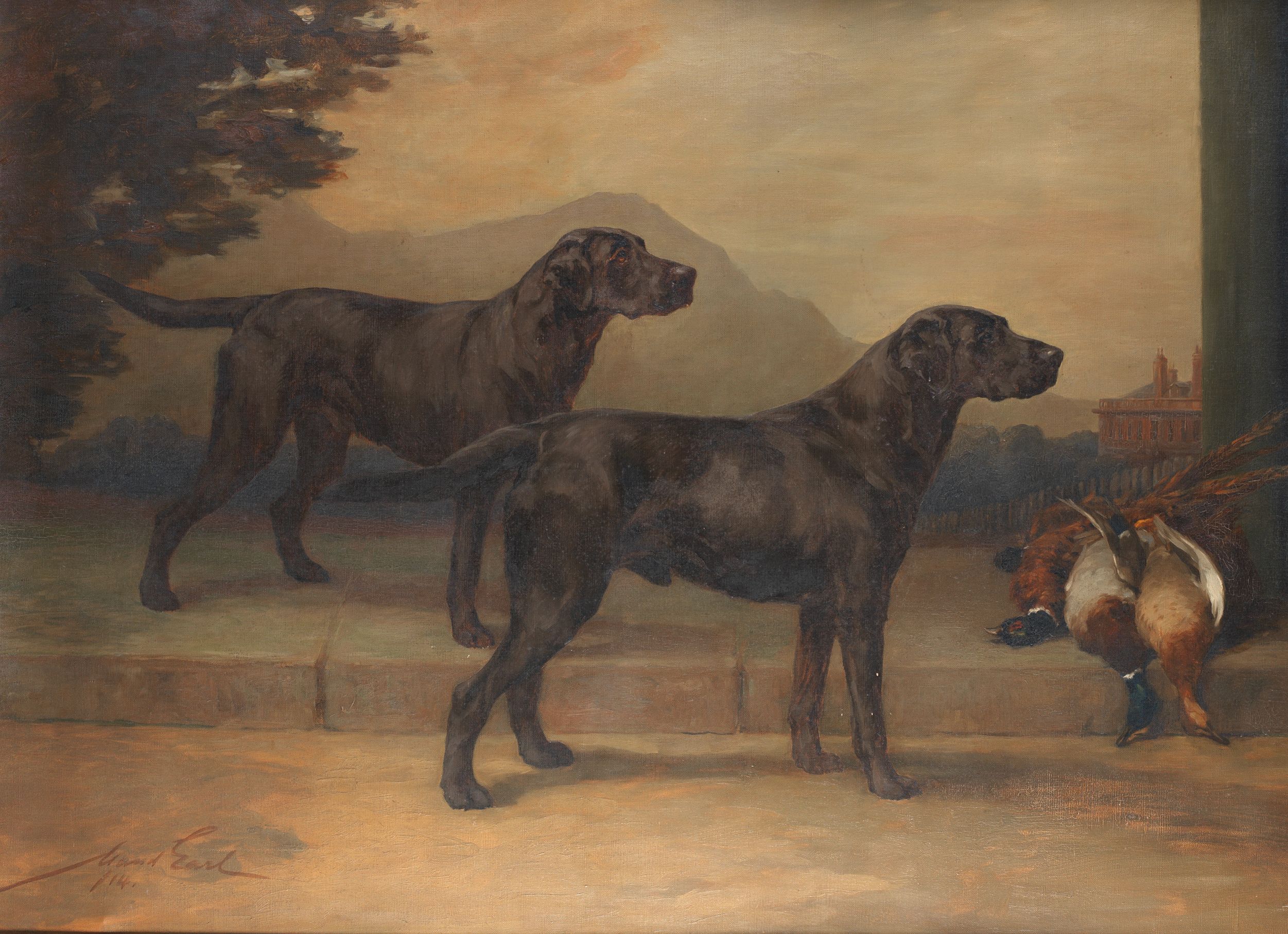 Bonhams : Maud Earl (British, 1864-1943) Labrador Retrievers Field ...