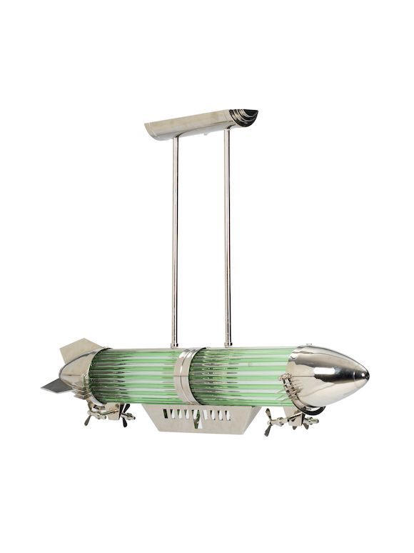 Bonhams : European An Art Deco Style 'Zeppelin' Ceiling Lamp, 21st Century
