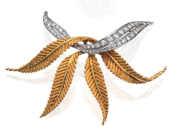Bonhams : An 18ct gold and diamond spray brooch, by Garrard & Co.,