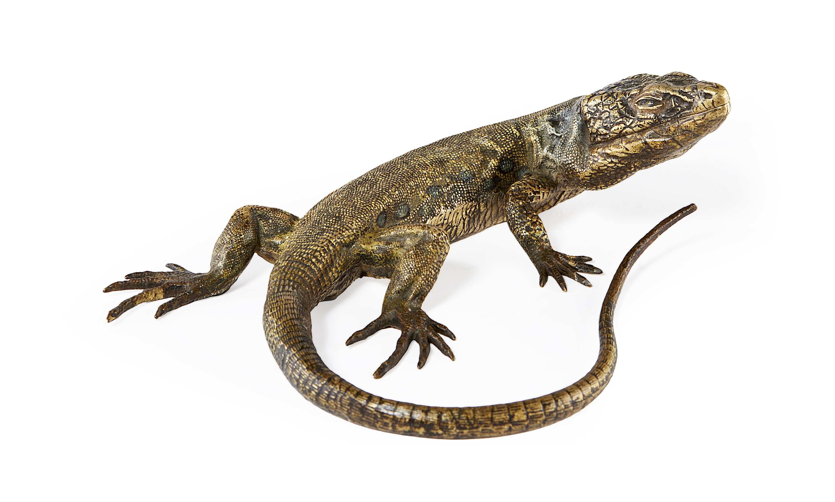 Bonhams : Franz Bergman, Austrian (1861-1936) A cold painted bronze mechanical model of a lizard