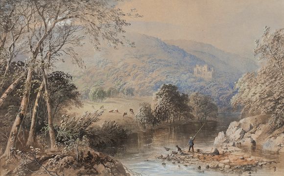 Bonhams : Cornelius Pearson (British, 1805-1891) Fishing in the Lake ...
