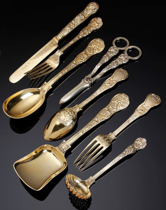 Bonhams : A Victorian Bacchanalian silver-gilt dessert service for nine ...
