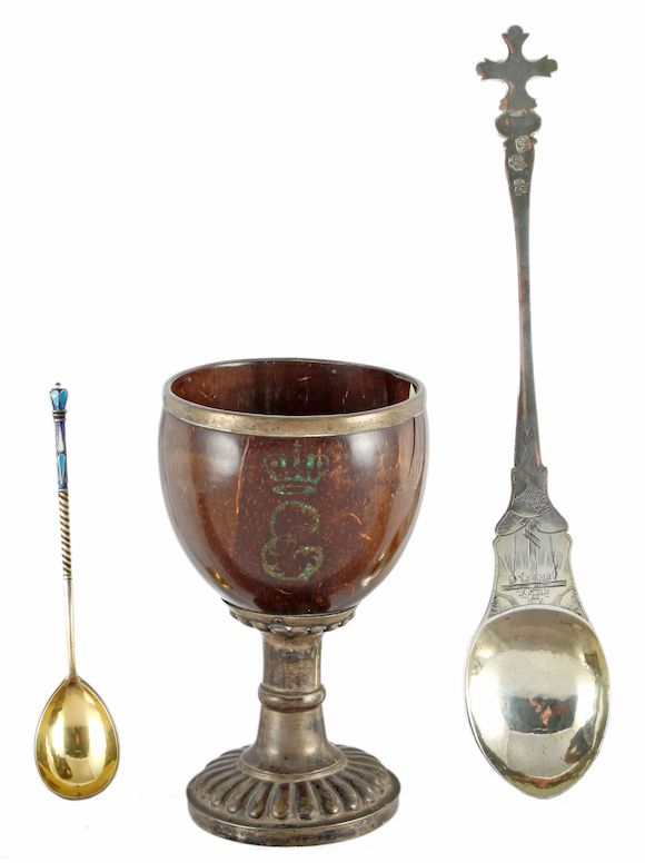 Bonhams : A Russian silver, parcel-gilt and enamel spoonA Russian 18th ...