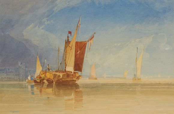 Bonhams : Miles Edmund Cotman (British, 1810-1858) Hay barge in a calm