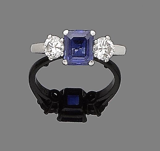 Bonhams : A sapphire and diamond ring, by Cartier The step-cut sapphire ...