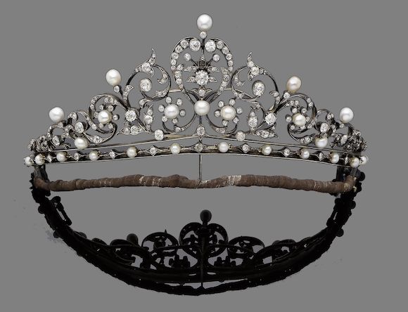 Bonhams : A diamond and pearl tiara,