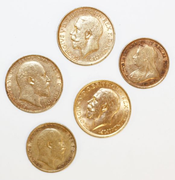 Bonhams : Three sovereigns and two half sovereigns Comprising an Edward ...