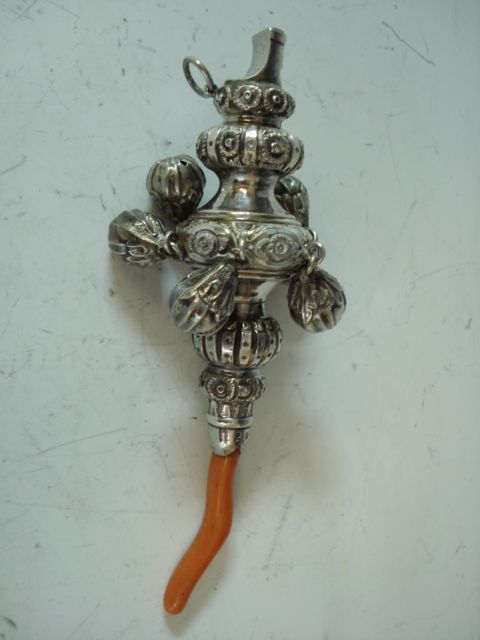 Bonhams : A Victorian silver and coral rattle makers mark poorly struck ...