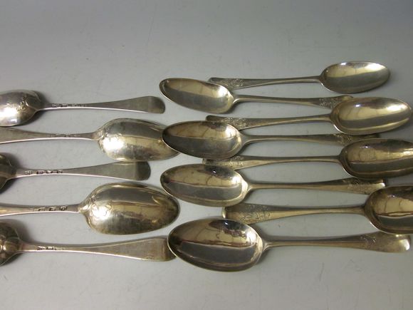 Bonhams : Four Georgian silver bottom marked fancy back tablespoons, by ...