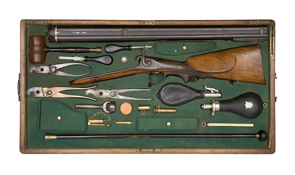 Bonhams : A Cased Bohemian 10-Bore D.B. Percussion Sporting Rifle And Gun