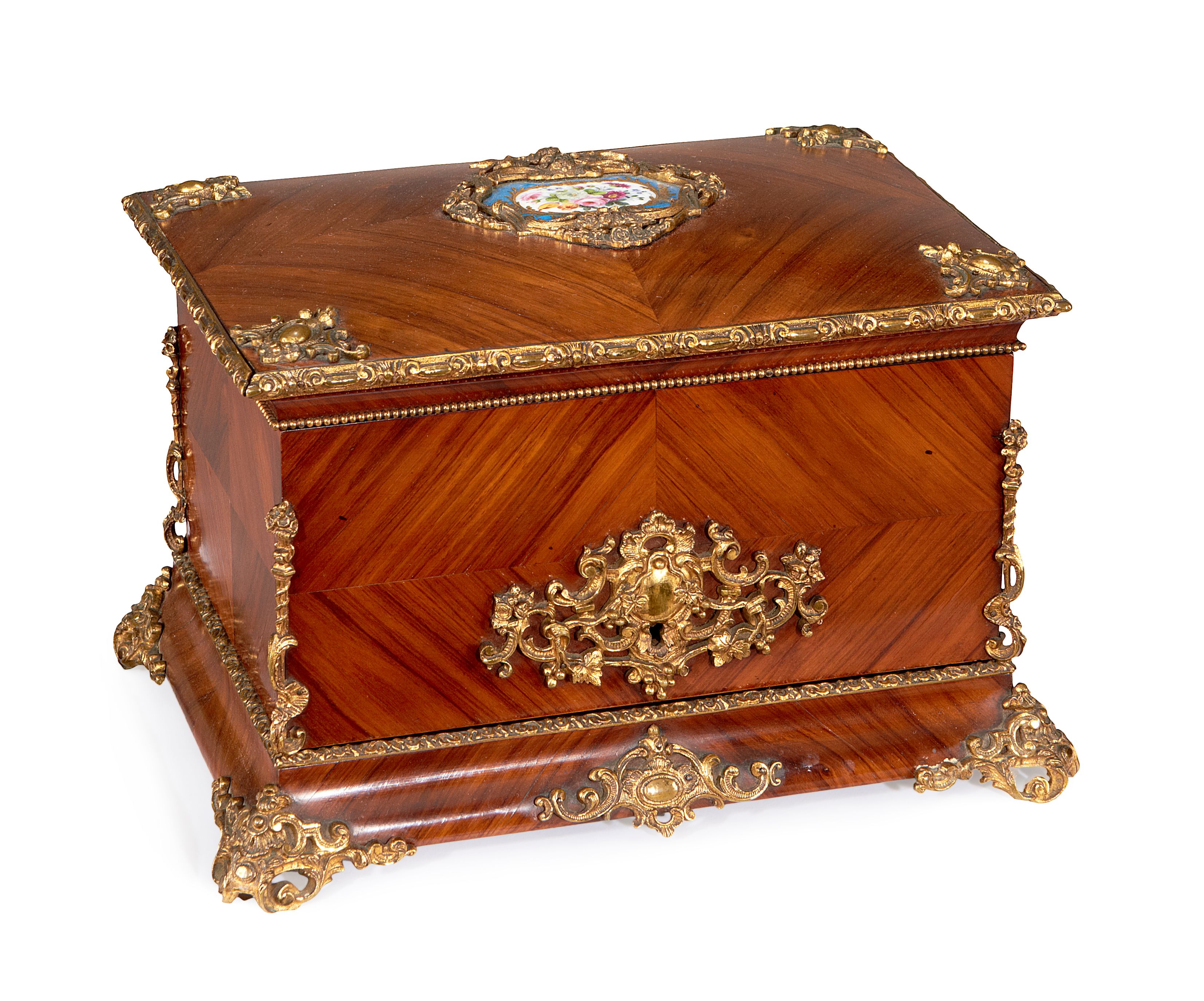 Bonhams : A late 19th century French kingwood, porcelain and gilt metal ...