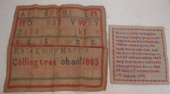 Bonhams : Two unframed needlework samplers, one worked with alphabets ...