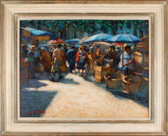 Bonhams : John Mackie (British, born 1955) Perpignan market scene
