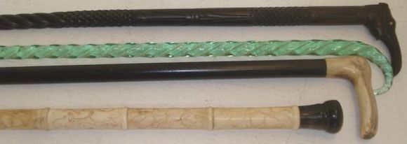 Bonhams : A sectional bone walking stick, carved with figure panels ...