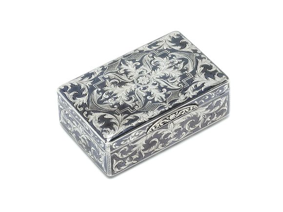Bonhams : A Russian silver and niello snuff box by Dmitry Alexandrovich Polyakov, Moscow 1838