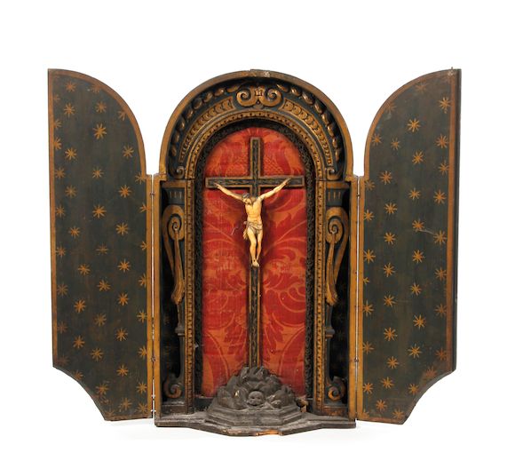 Bonhams : An ivory Corpus Christi in a painted arch-topped mural ...
