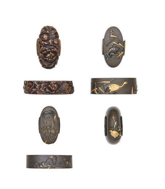 Bonhams : Three Pairs Of Fuchi-Kashira, And A Kurikata