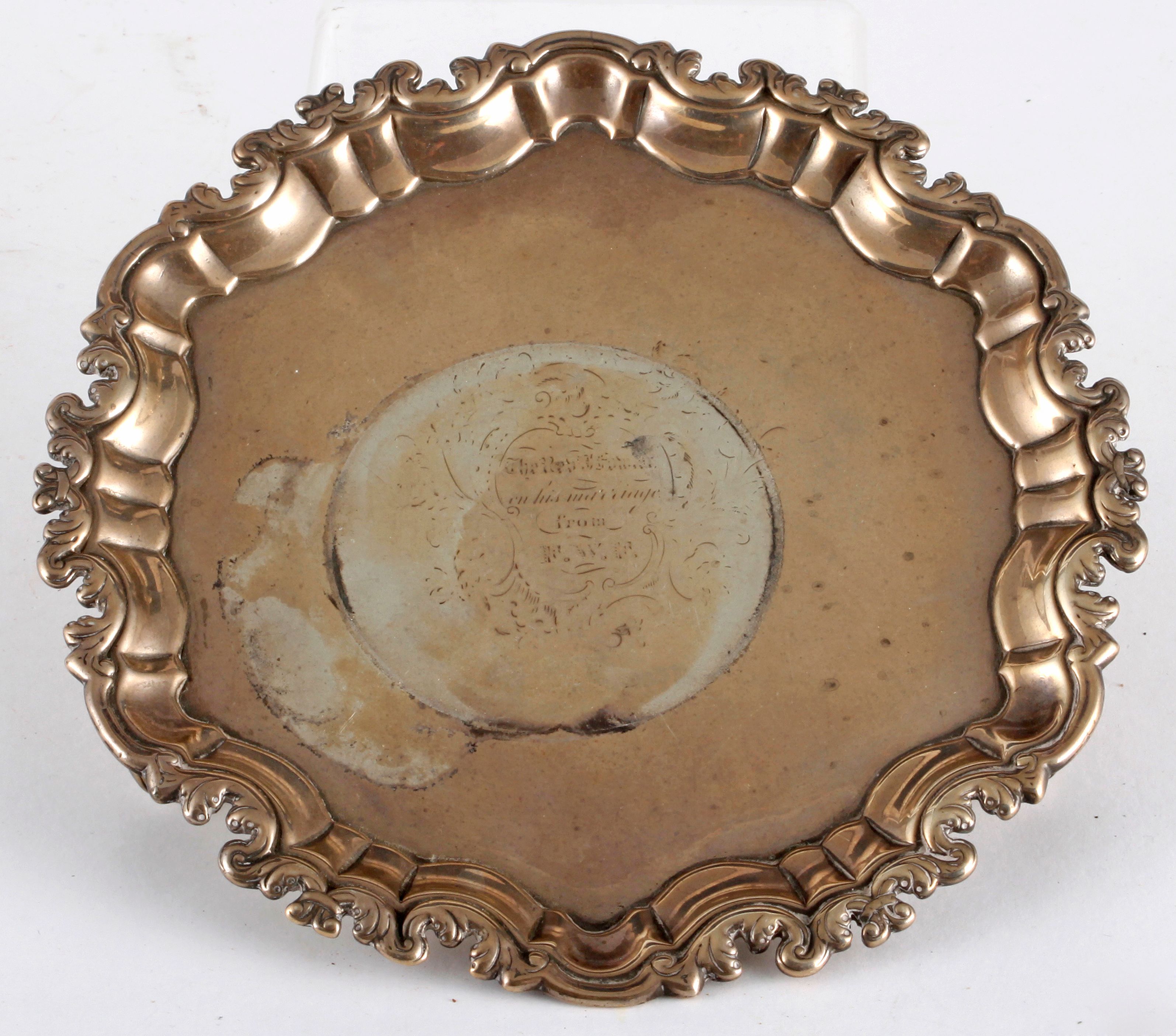 Bonhams : A George II waiter, with scroll decorated border, engraved ...