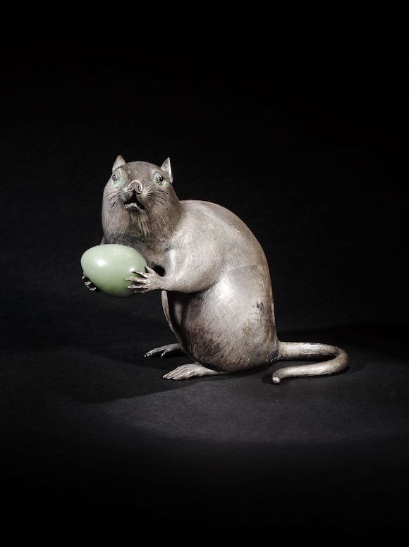 Bonhams : A metalware and hardstone set model of mouse with pseudo ...