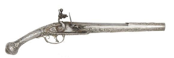 Bonhams : A Balkan 20-Bore Flintlock Pistol With Nielloed Silver Stock