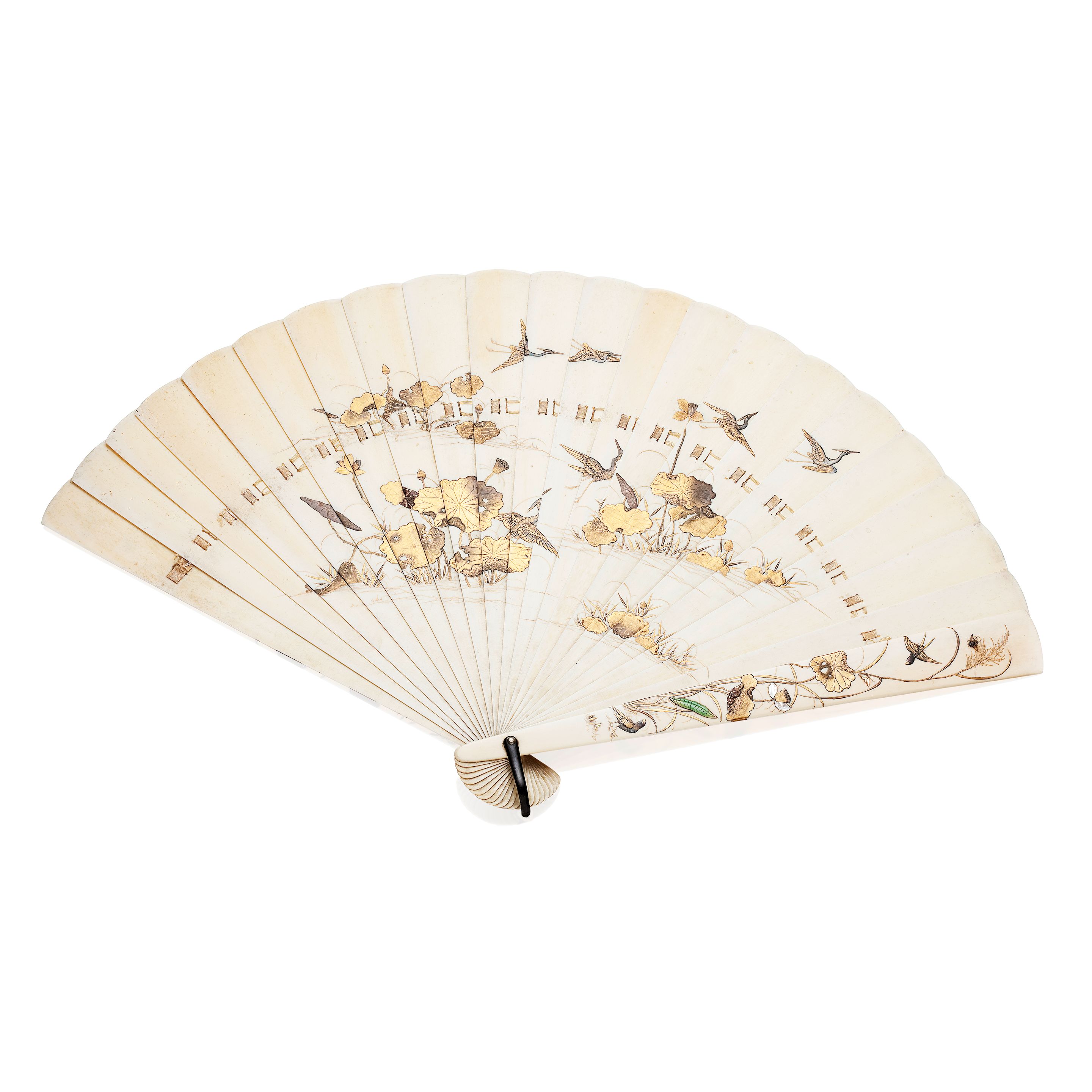 Bonhams : A shibayama ivory fan Meiji