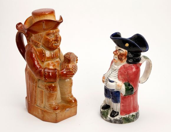 Bonhams : A standing Toby jug and a large Derbyshire saltglaze Toby jug ...