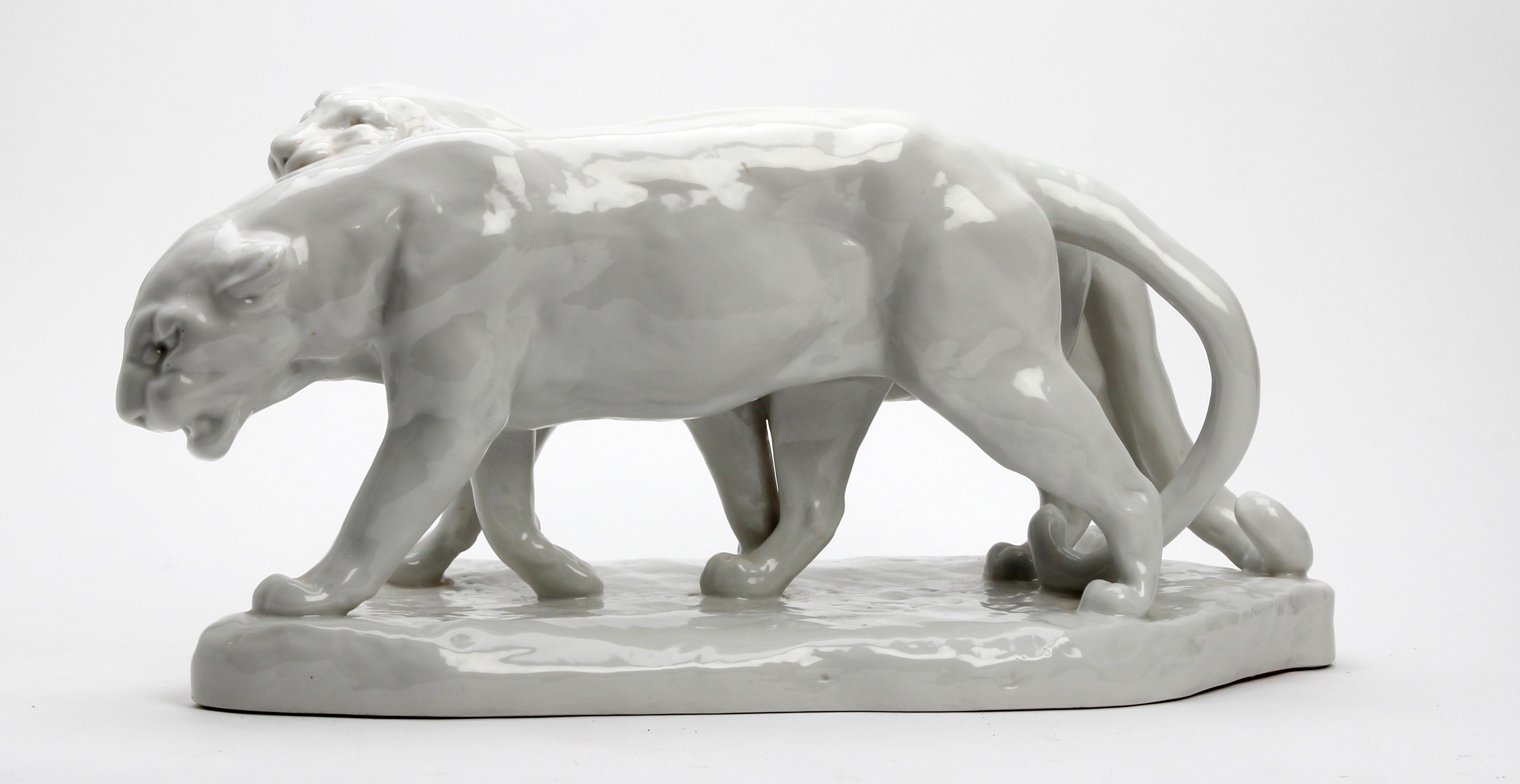 Bonhams : Schwarzburger Wekstätten für Porzellankunst leopard group, after Etha Richter Dresden 1914