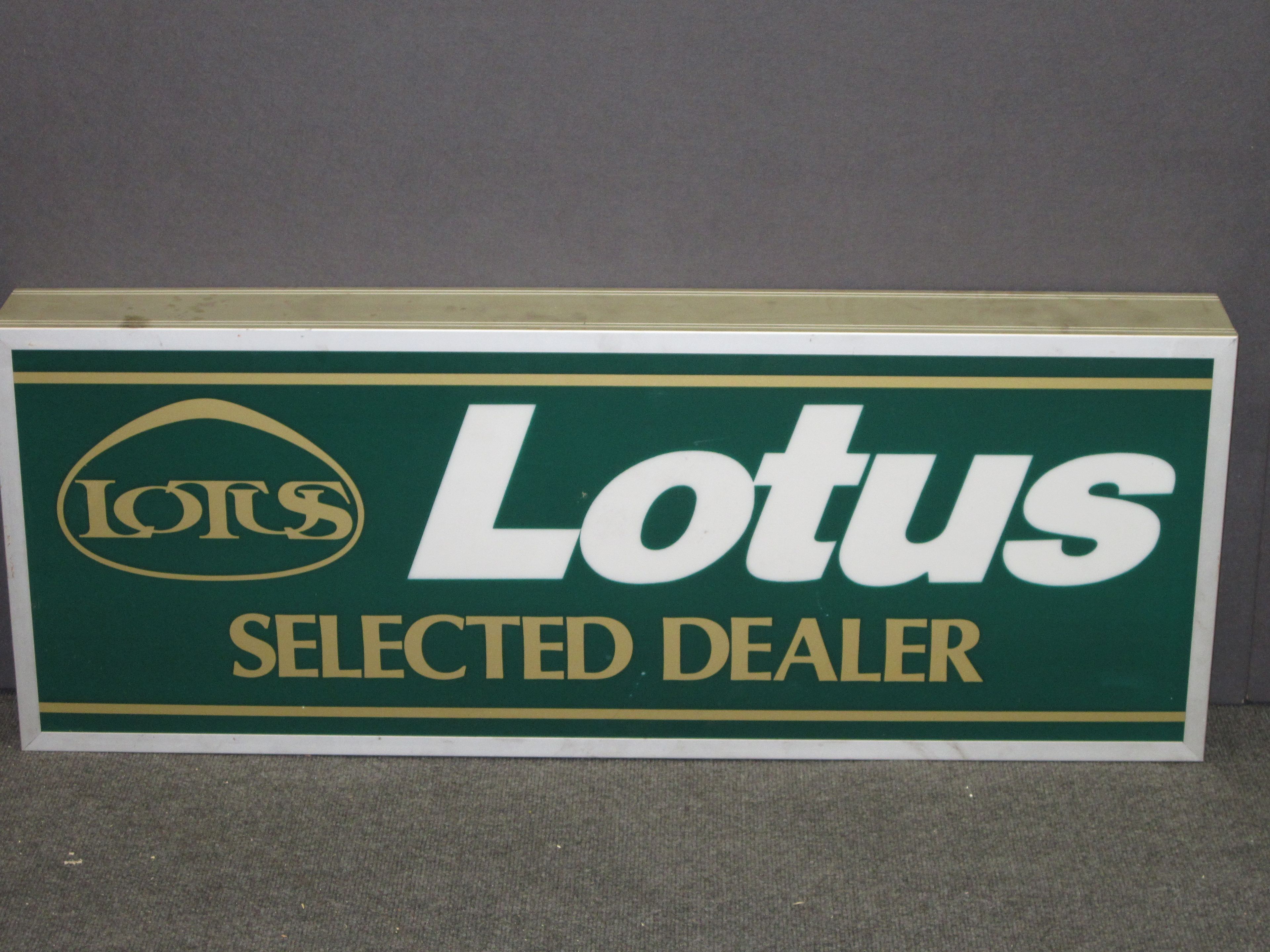 Bonhams Cars : A 'Lotus Selected Dealer' showroom sign,