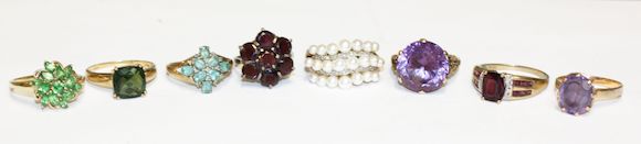 Bonhams : A collection of vari-gem set dress rings, (8)