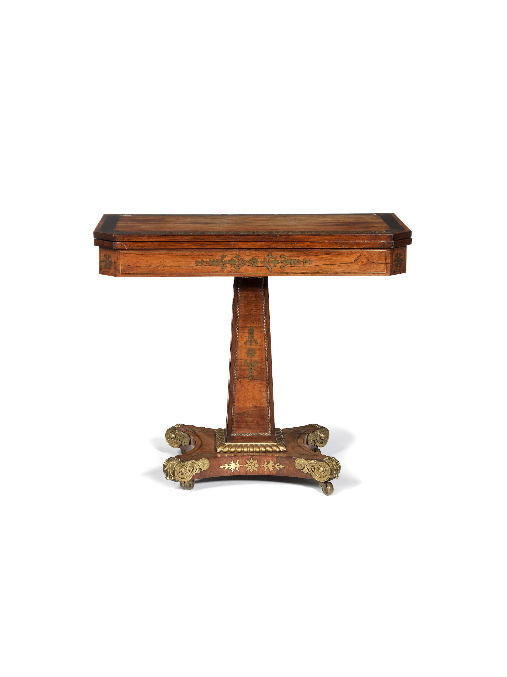 Bonhams : A Regency rosewood, crossbanded and brass marquetry card table