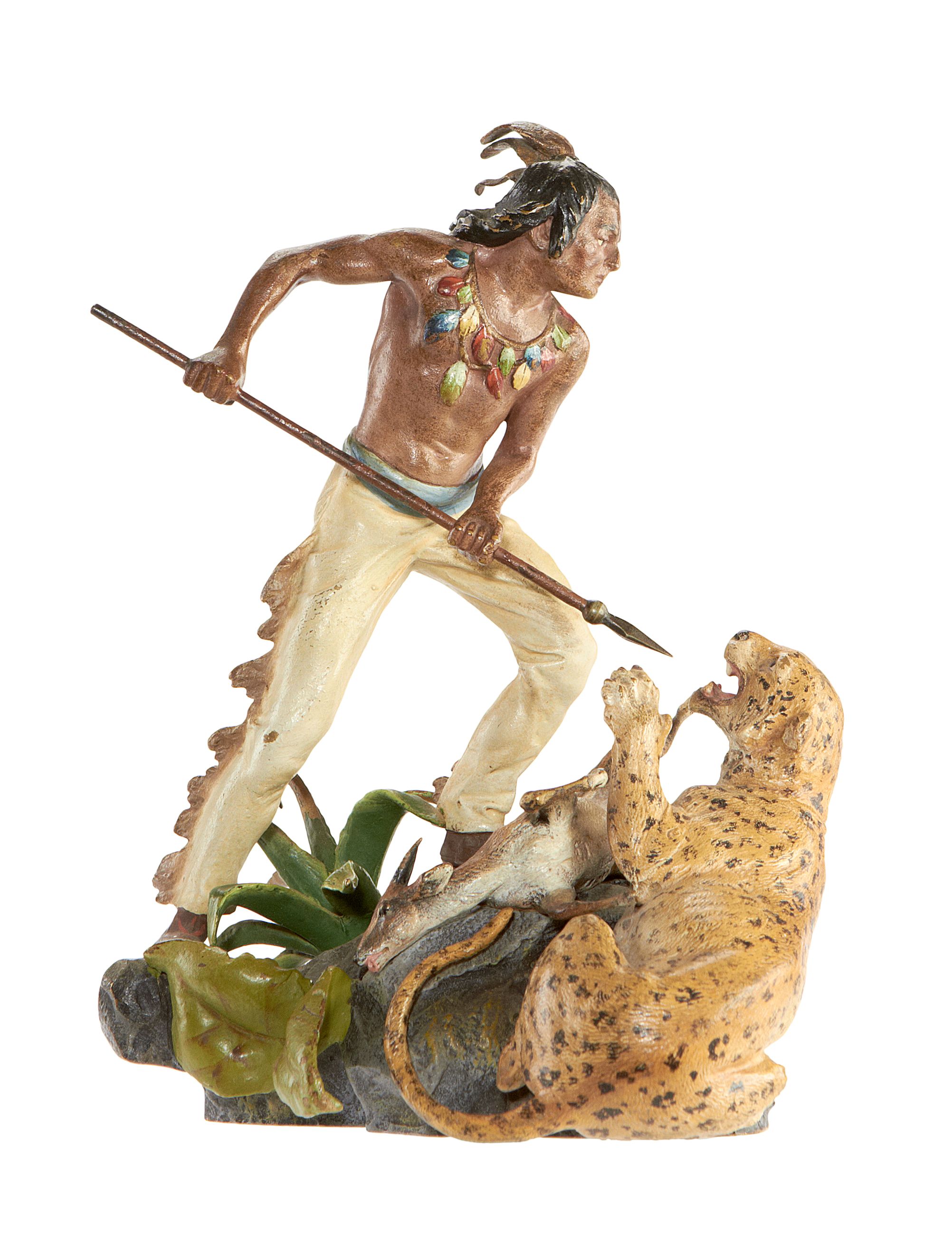 Bonhams : Franz Bergman, Austrian (1861-1936) A cold painted bronze model of a Native American ...