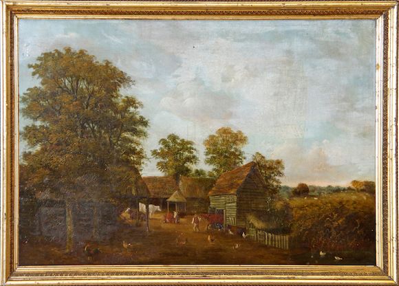 Bonhams : English School, circa 1840, The Farm Yard, oil on canvas ...