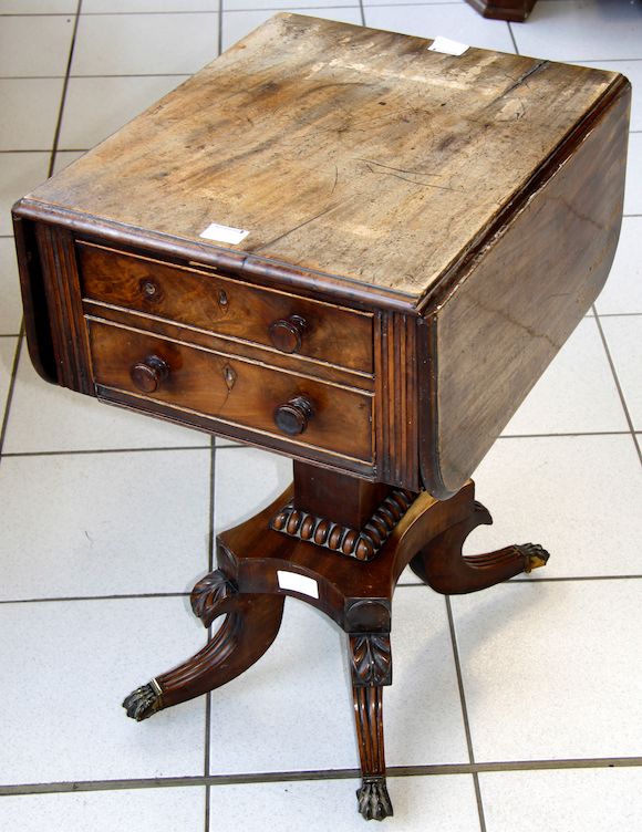 Bonhams : A William IV mahogany drop leaf sewing table
