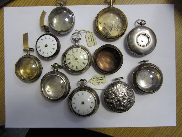 Bonhams : A lot of seven silver pocket watch cases, two pocket watches ...