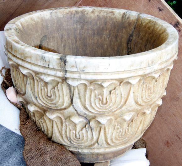 Bonhams : A pair of square section marble terrace jardinieres,carved ...