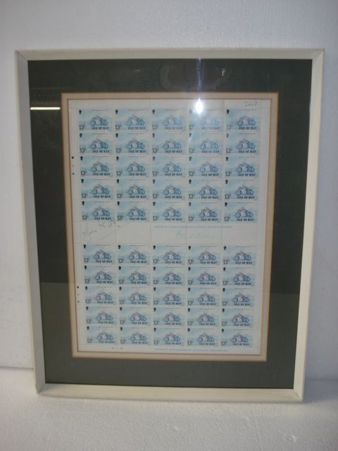 Bonhams Cars : A framed sheet of 13p Isle Of Man stamps, signed by John ...