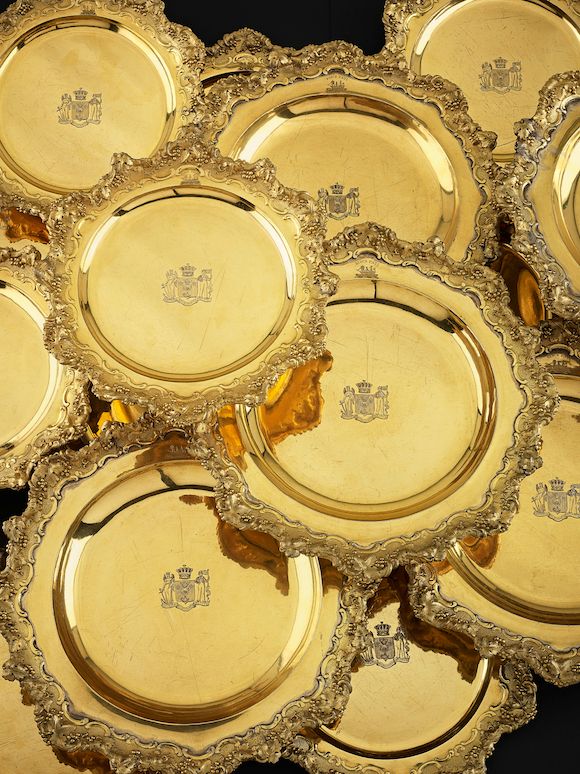 Bonhams : An early 19th century suite of eighteen silver gilt plates by ...
