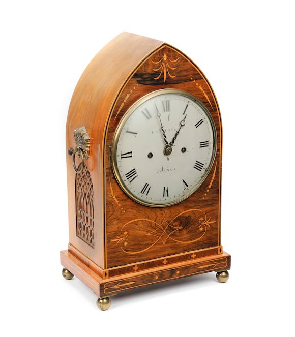 Bonhams : An early 19th Century inlaid rosewood lancet top bracket ...