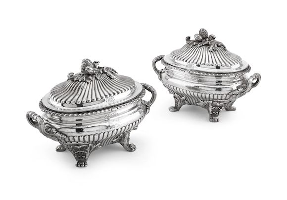 Bonhams : A pair of Victorian twin handled covered dishes by Fox & Fox ...