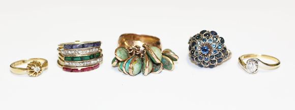 Bonhams : A collection of five vari gem-set rings, (5)