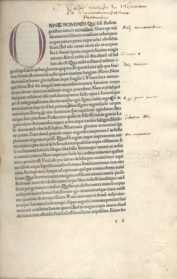 Bonhams : SALLUSTIUS CRISPUS (GAIUS) Opera, 1481