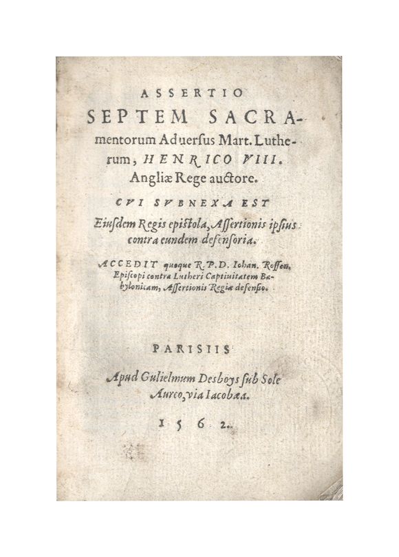 Bonhams : HENRY VIII, King of England Assertio septem sacramentorum ...
