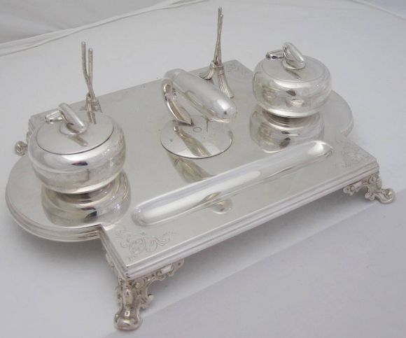Bonhams : Of curling interest, a late Victorian electroplated desk set
