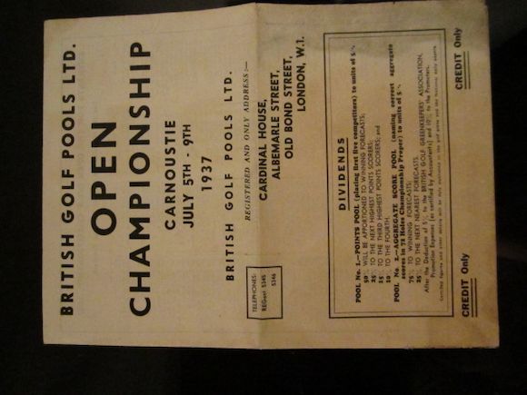 Bonhams : Open Championship 1937 British Golf Pools
