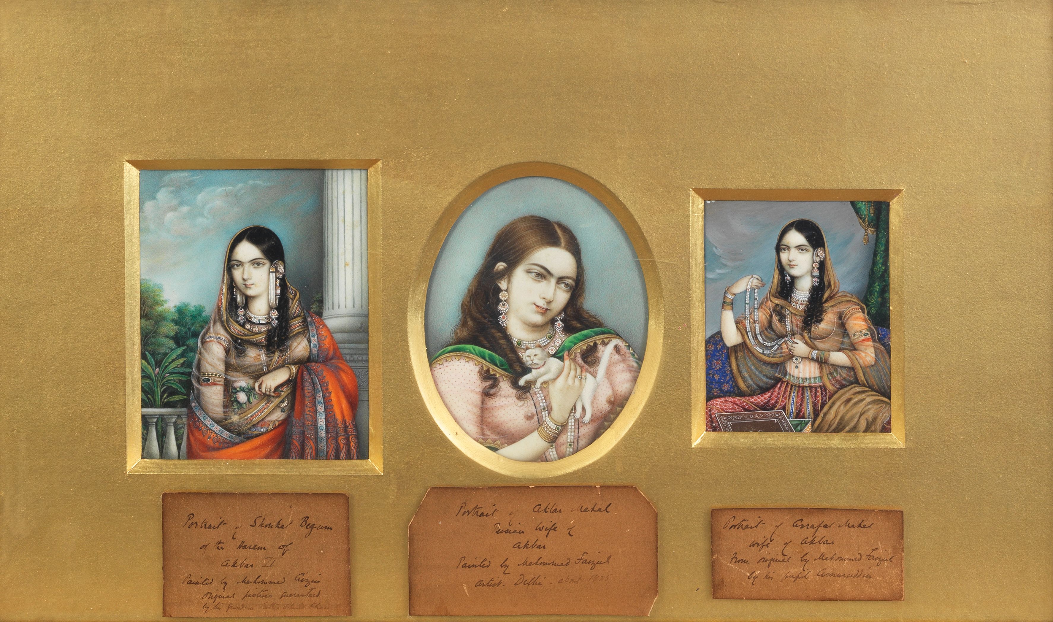 Three portraits of consorts of the Mughal Emperor Akbar II (reg. 1806 ...