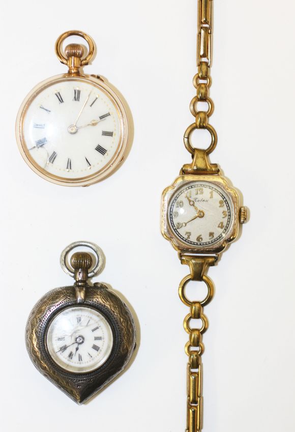 Bonhams : A lady's wristwatch, by Rolex, and two fob watches, (3)