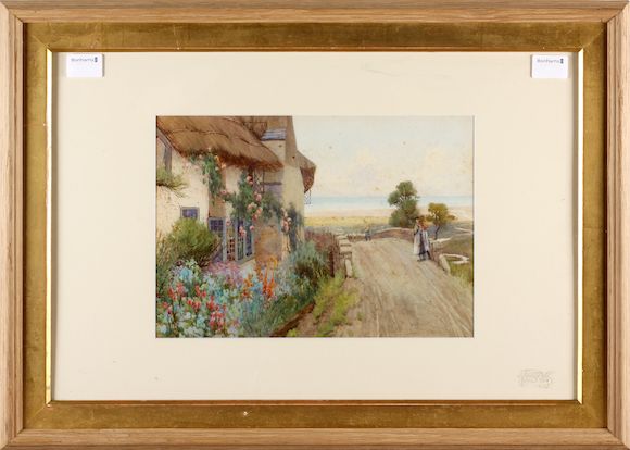 Bonhams : Mary S. Hagarty (British, fl.1885-1938) Figures by a cottage