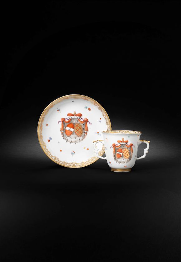 Bonhams : A Meissen double-handled armorial beaker and saucer from the ...