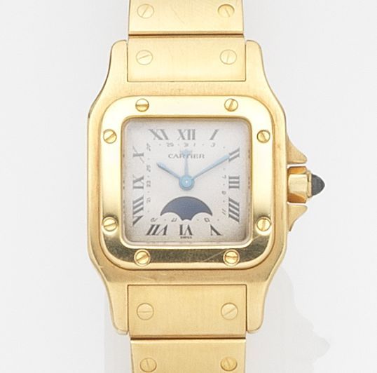 Bonhams : Cartier. A lady's 18ct gold quartz calendar bracelet watch ...