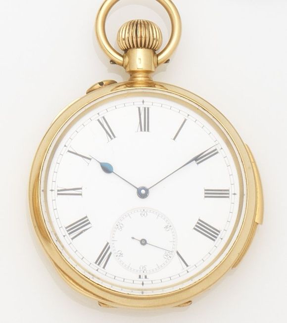 Bonhams : Swiss. An 18ct gold keyless wind open face quarter repeating ...